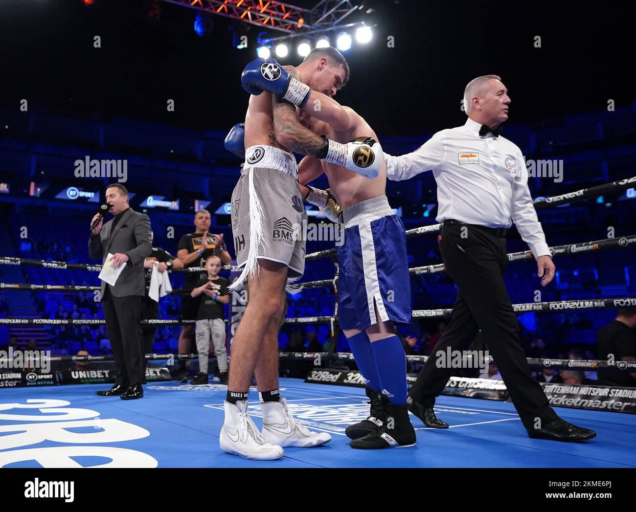 Sonny Ali (left) hugs Georgi Velichkov following the welter weight bout ...