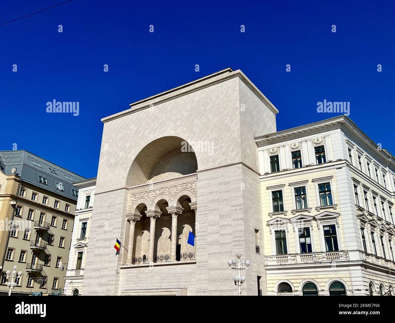 An exterior view of the Romanian National House of Opera in Timisoara ...