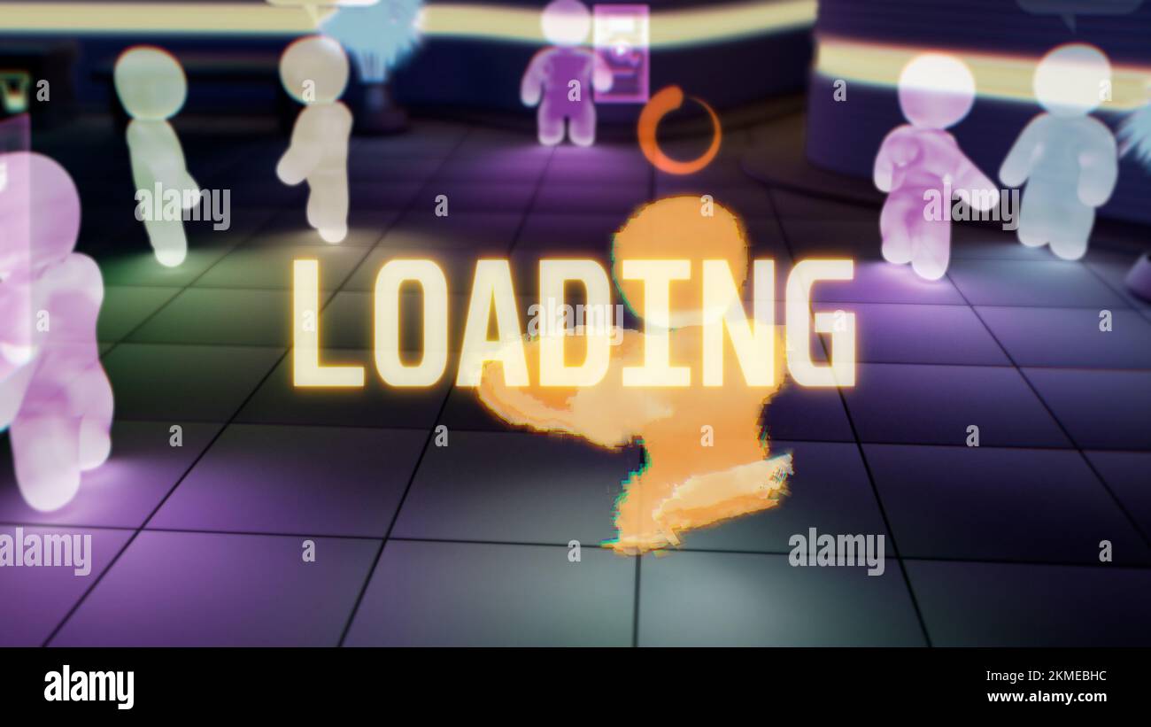 vr avatar of a user gets loading message - industrial 3D illustration ...