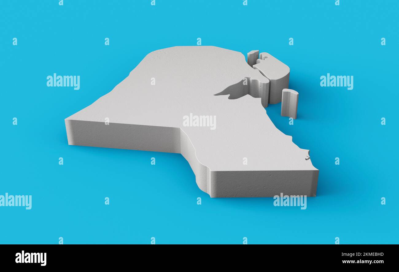 A 3D rendering of the map of Kuwait on a blue background Stock Photo ...