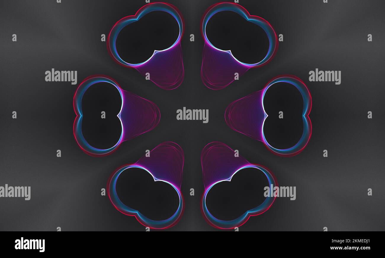 A purple and blue kaleidoscopic design on a dark gray background ...