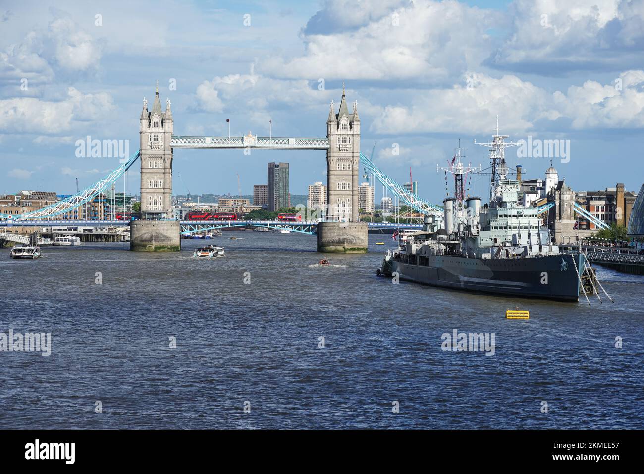 The Tower Bridge and HMS Belfast on the River Thames in London, England United Kingdom UK Stock ...