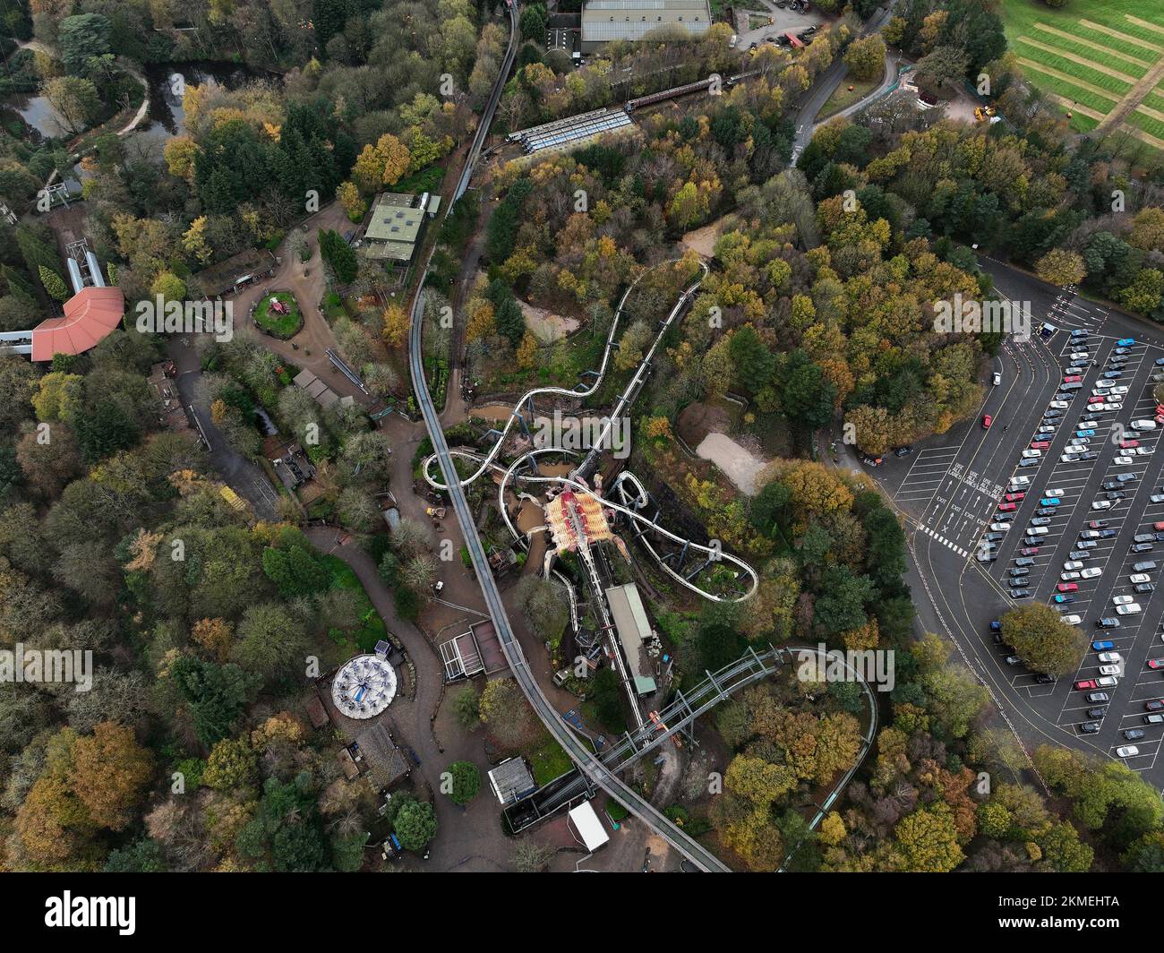 Aerial Drone From the Air Footage of Nemesis Rollercoaster at Alton ...