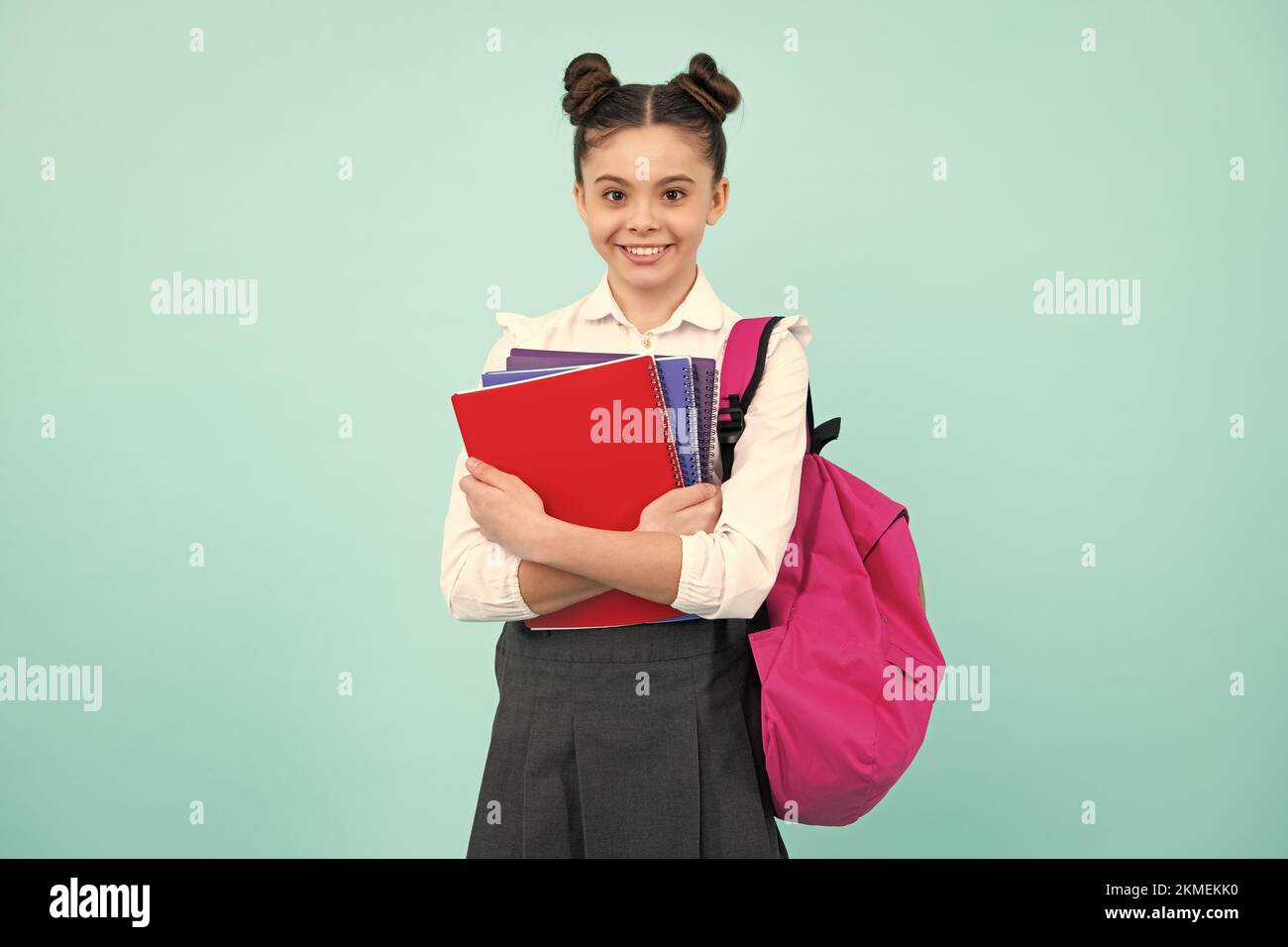 Happy school teenage girl with book and copybook. Teenager schoolgirl ...