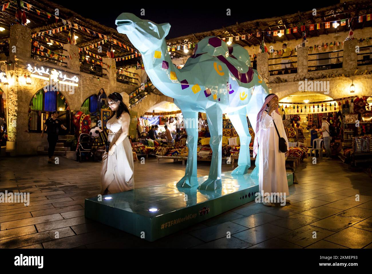 DOHA - Football supporters at a camel of the FIFA World Cup Qatar 2022 ...
