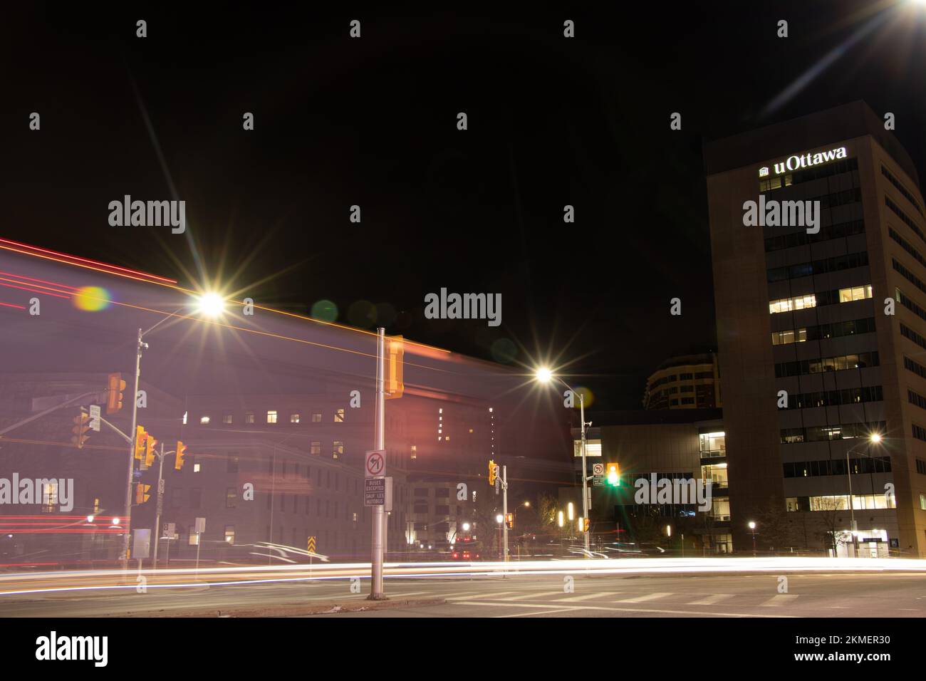 A large uOttawa, University of Ottawa building is seen at night as ...