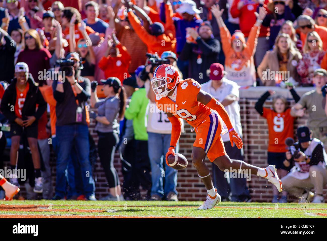 November 26, 2022: Clemson Tigers safety R.J. Mickens (9) runs off ...
