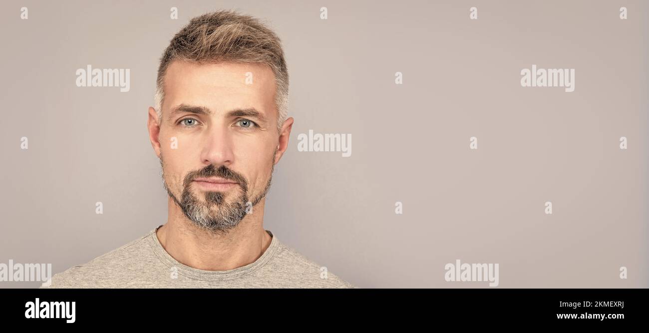 Man face portrait, banner with copy space. portrait of mature man ...