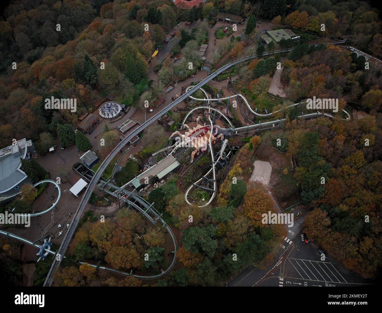 Aerial Drone From the Air Footage of Nemesis Rollercoaster at Alton ...