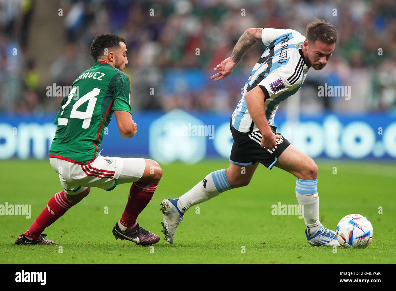 Alexis Mac Allister of Argentina and Luis Chaves of Mexico during the ...