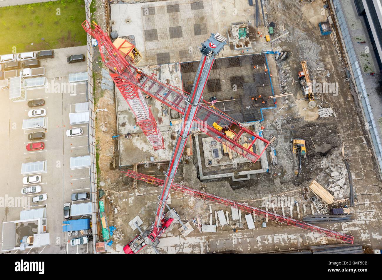 Installation of a construction crane, with the help of a crane on a ...