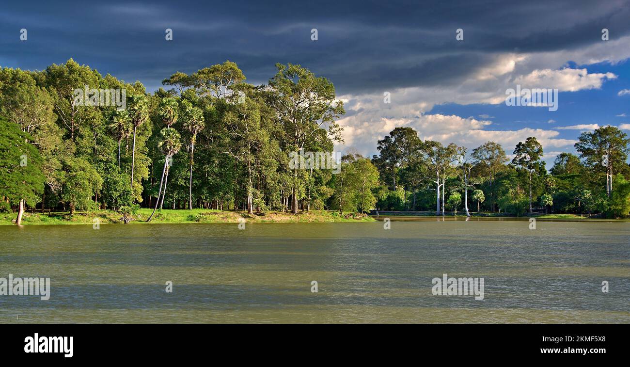 Water canal around the Angkor Wat, Cambodia Stock Photo - Alamy