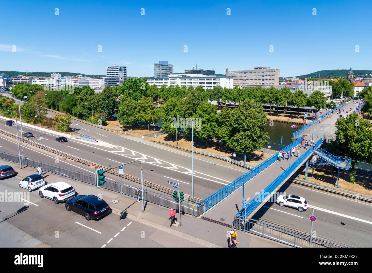 Saarbrücken: Saar River, freeway Stadtautobahn, city center in ...