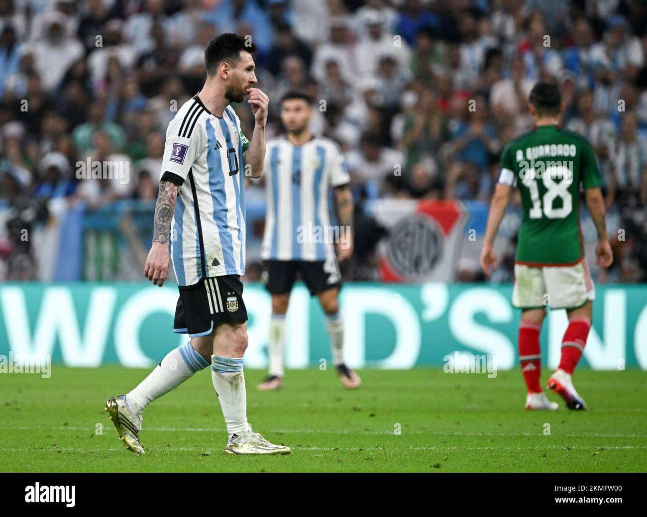 Lusail, Qatar. 26th Nov, 2022. Lionel Messi of Argentina reacts during ...
