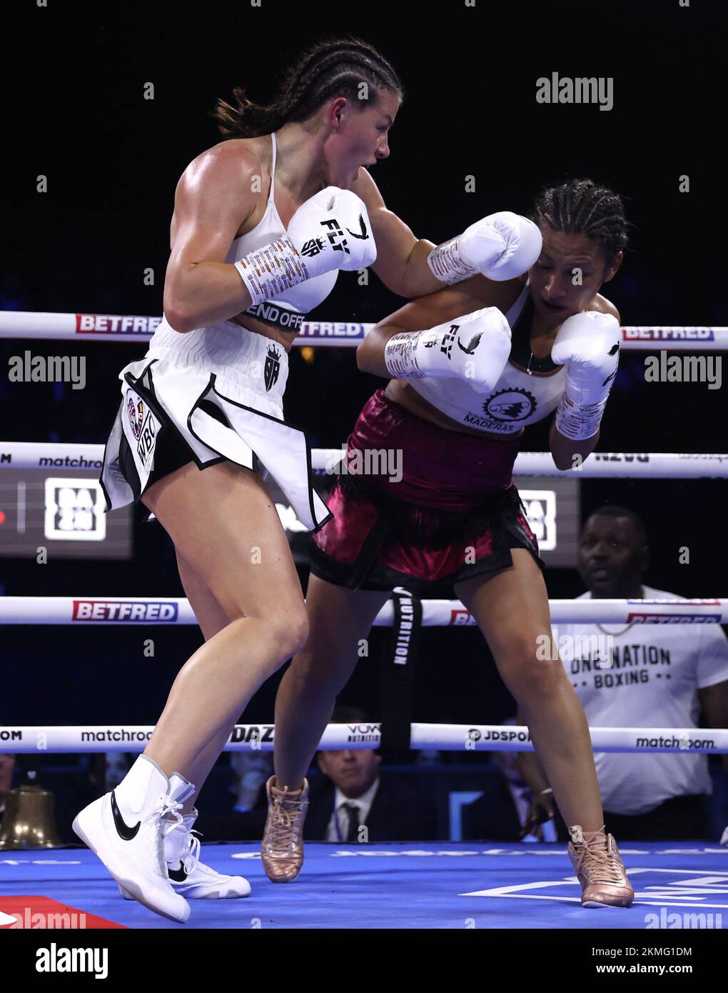 Anahi Ester Sanchez (left) and Sandy Ryan in the WBC International Super Light weight bout at ...