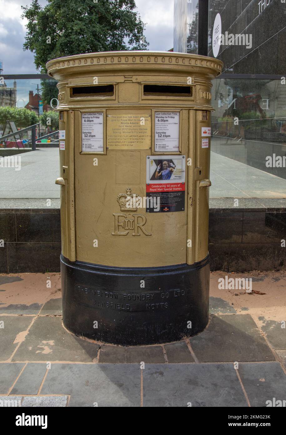 A post box painted gold to celebrate Nicola Adams 2012 Olympic gold ...