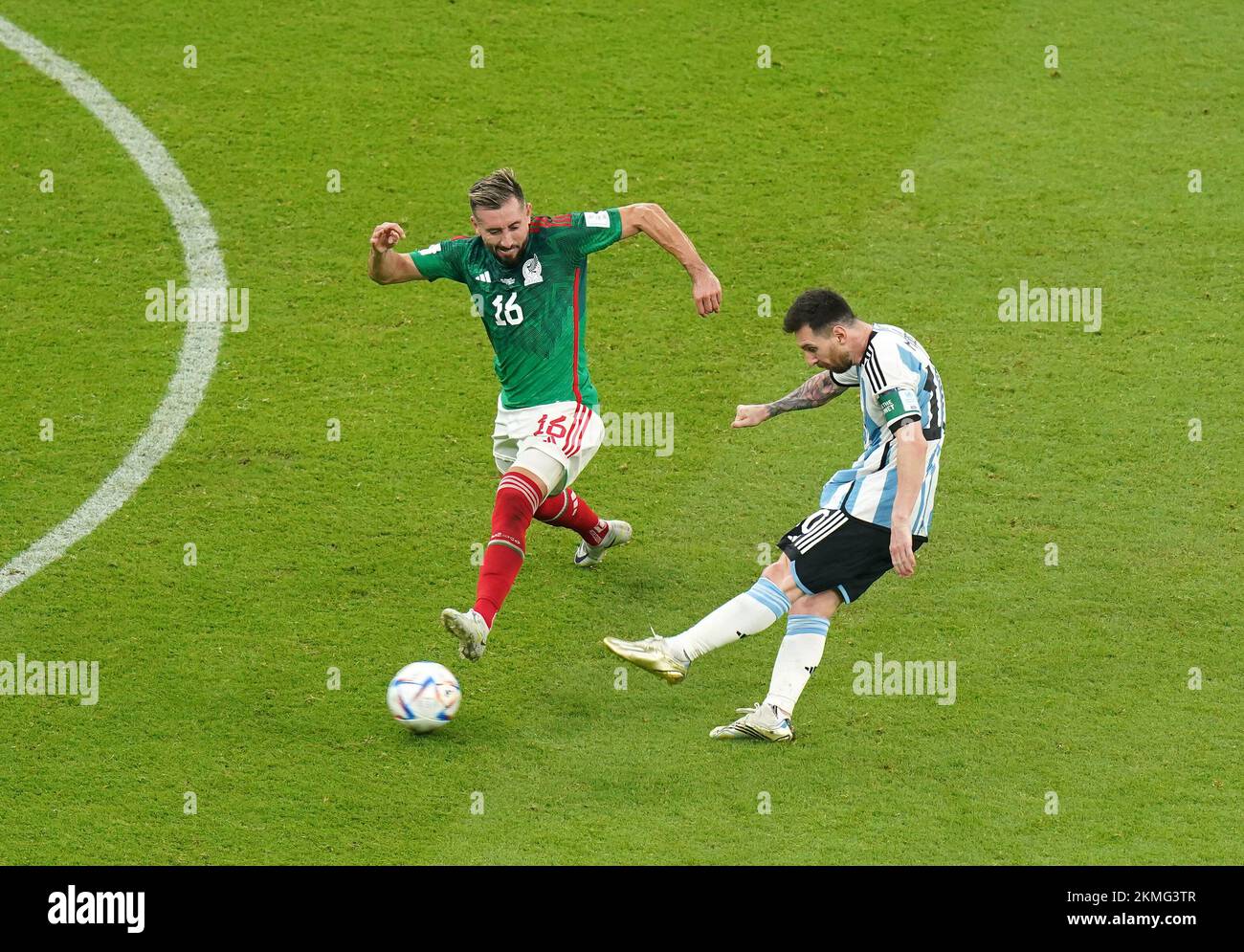 Argentina's Lionel Messi (right) scores their side's first goal of the ...