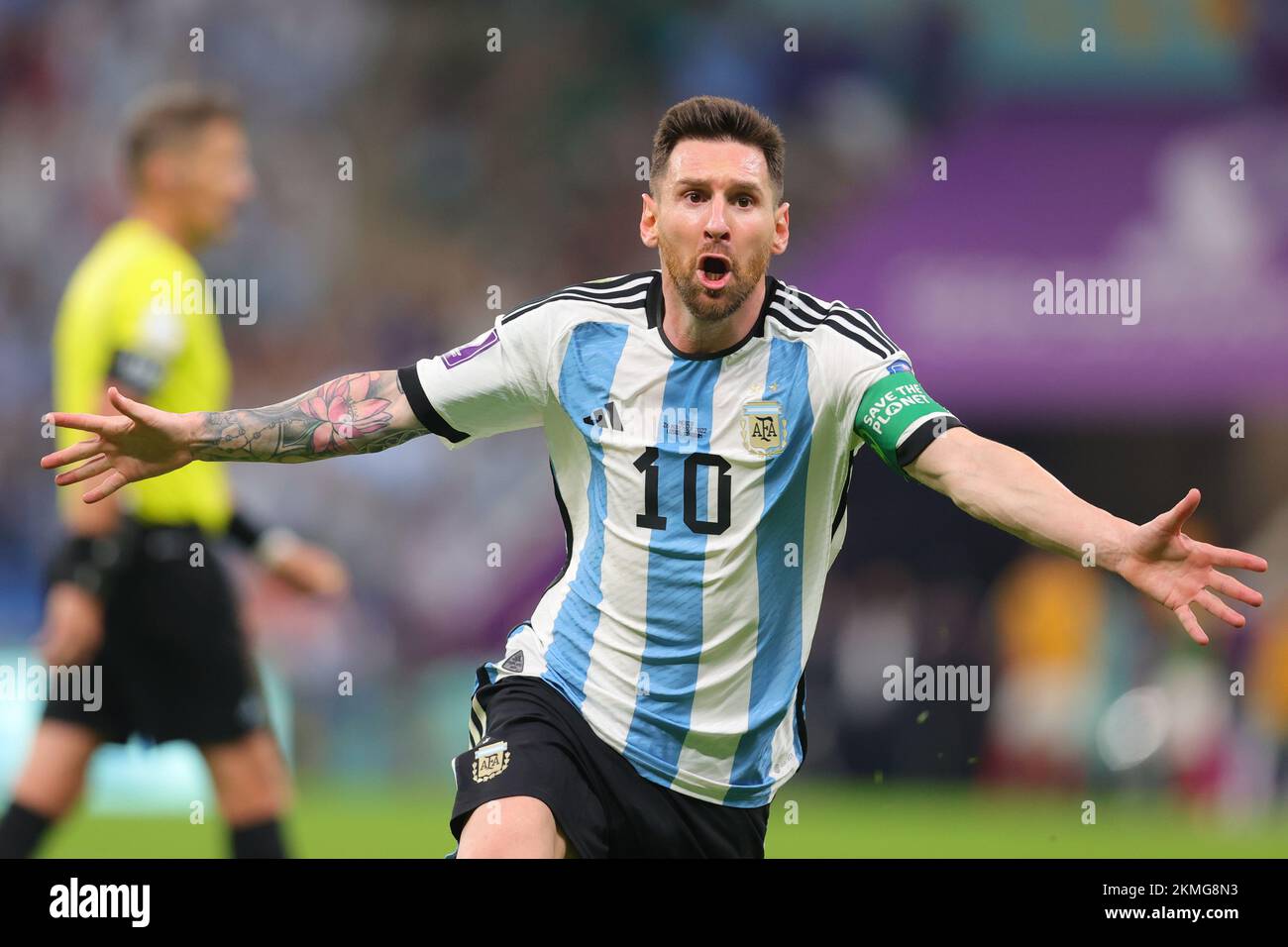 Lusail, Qatar. 26th Nov, 2022. Lionel Messi of Argentina scores a goal ...