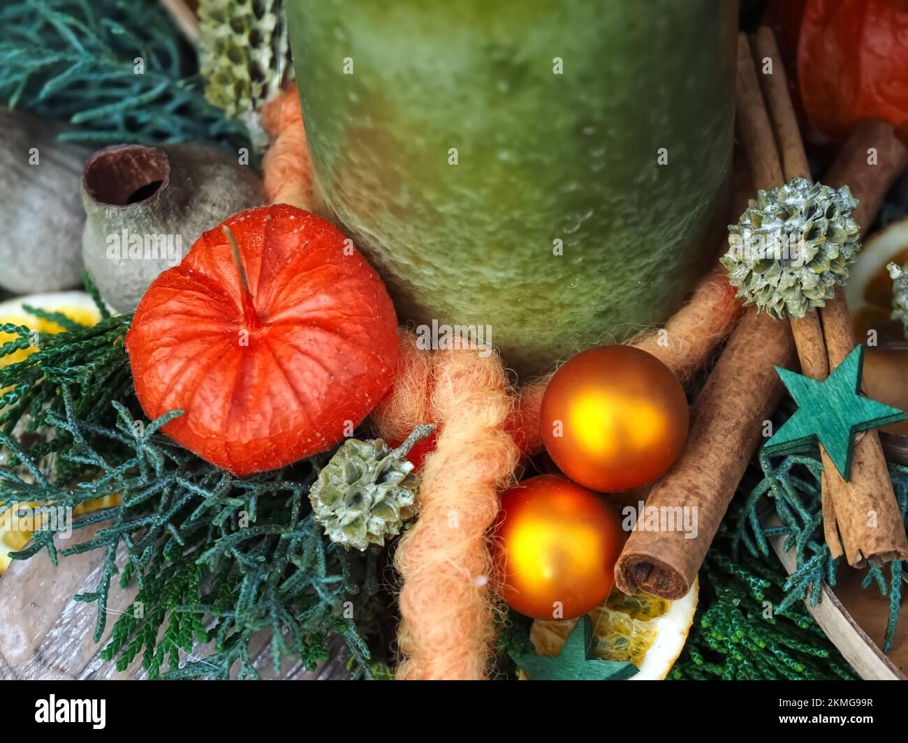 New Advent wreath with real candles and Christmas decorations Stock ...
