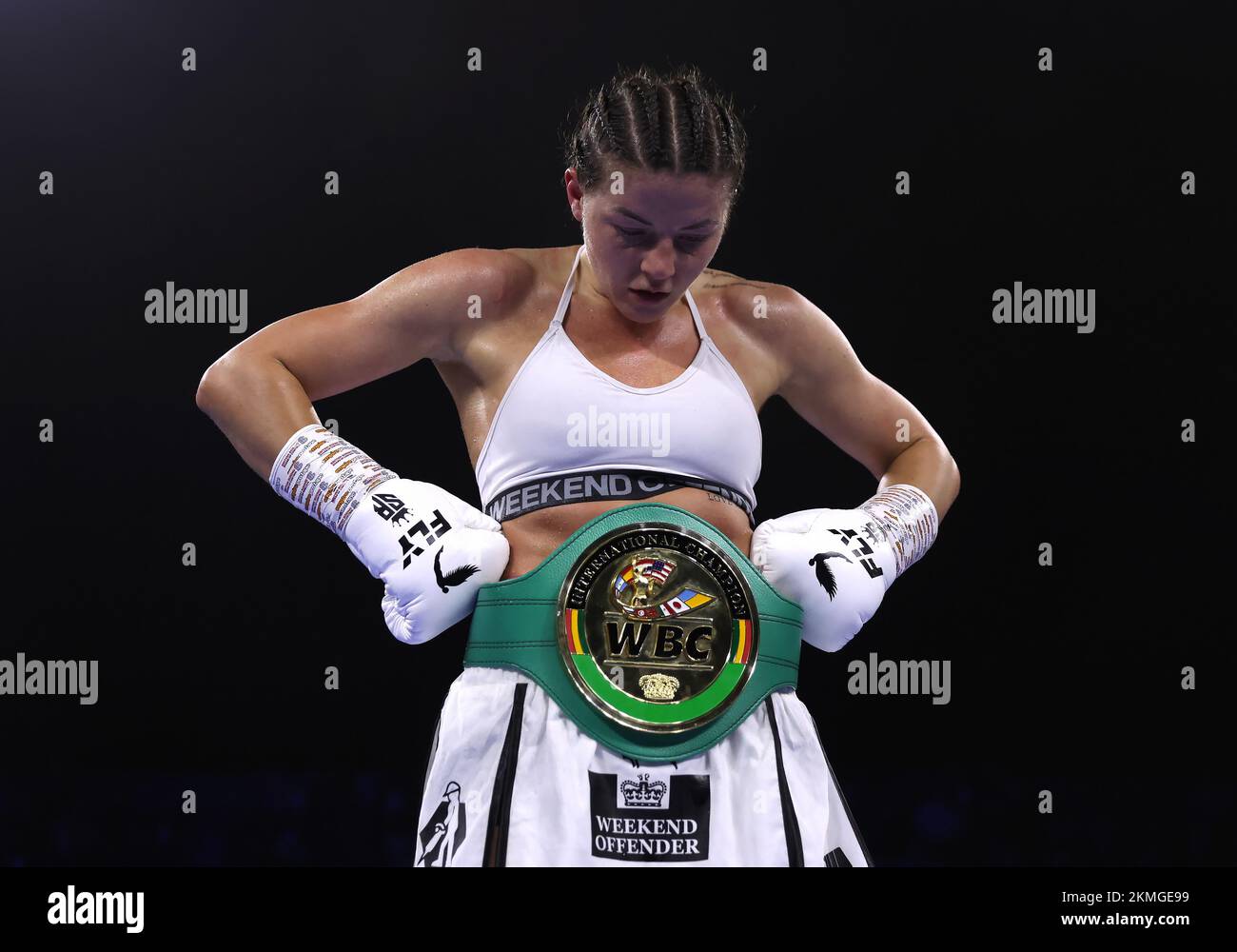Sandy Ryan celebrates victory against Anahi Ester Sanchez in the WBC ...