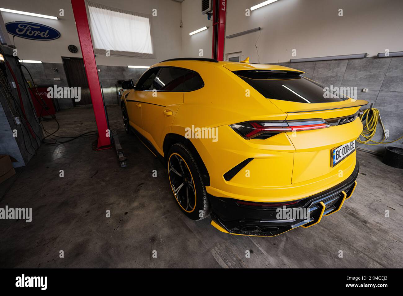 Ternopil, Ukraine- November 11, 2022: Yellow Lamborghini Urus in car ...