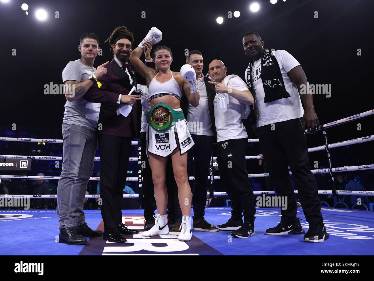 Sandy Ryan (centre) and team celebrate victory against Anahi Ester Sanchez in the WBC ...