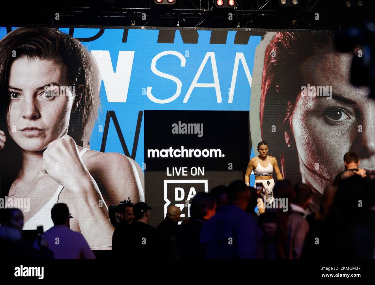 Sandy Ryan walks on before the WBC International Super Light weight ...