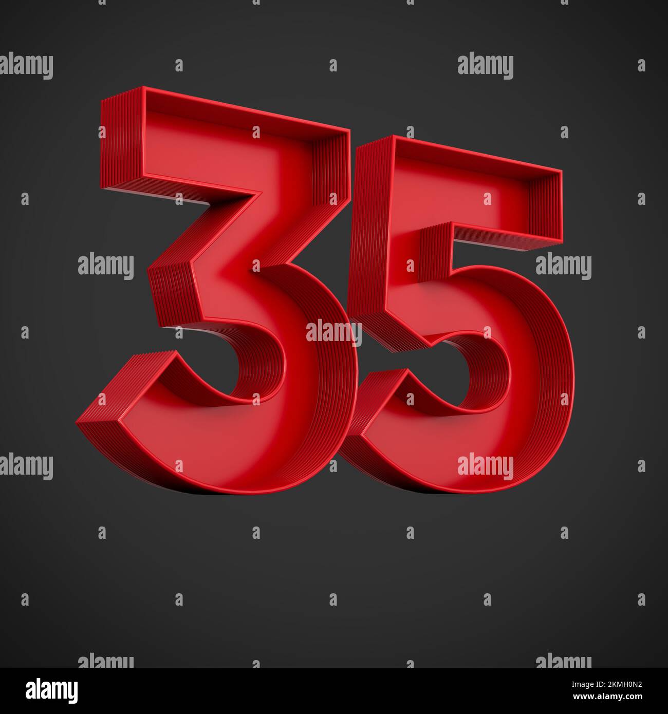 A 3d rendering of the number thirty-five in red over the black ...