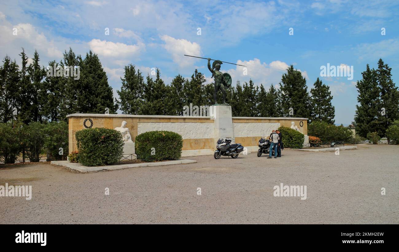 Monument to Leonidas and 300 Spartans in Thermopylae in Greece Stock ...