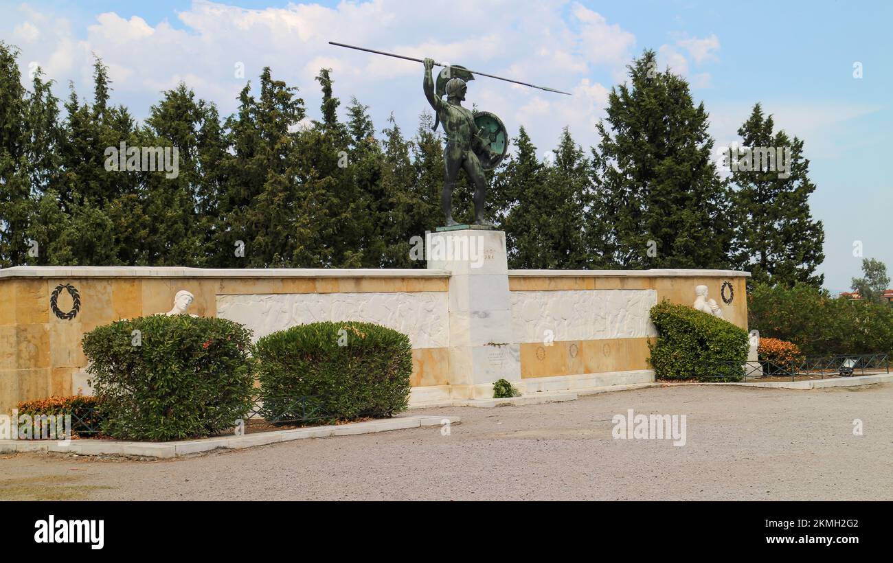 Monument to Leonidas and 300 Spartans in Thermopylae in Greece Stock ...