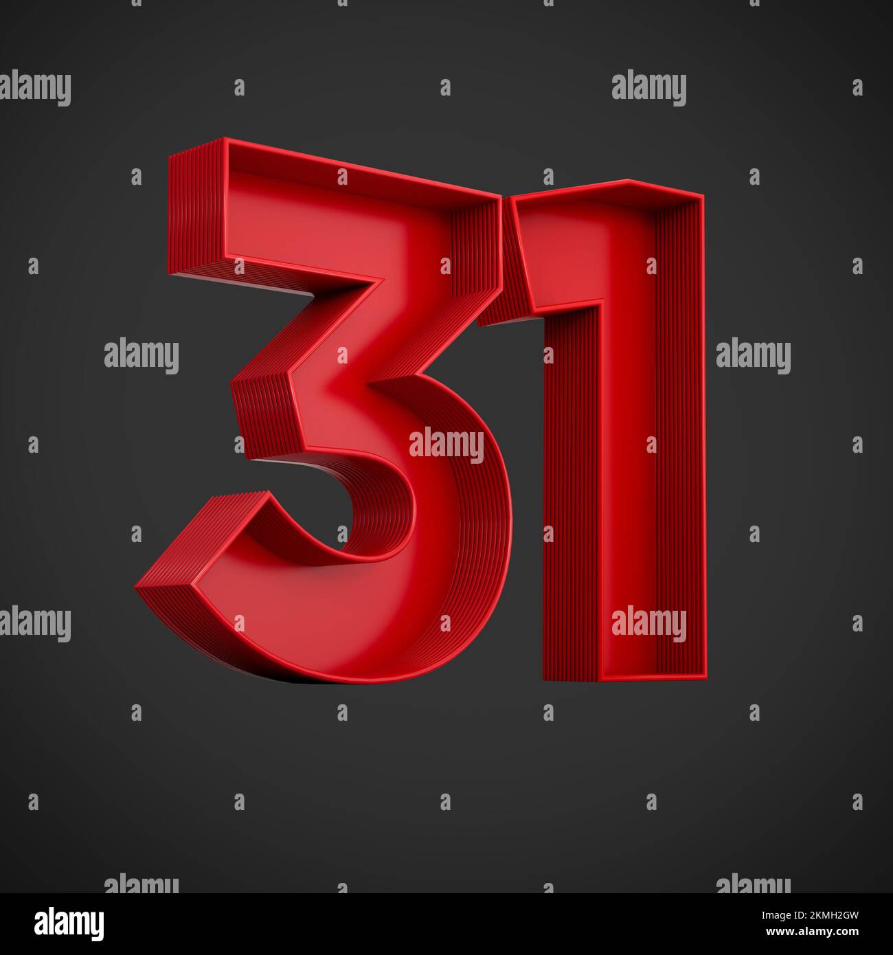 A 3d rendering of the number thirty-one in red over the black ...