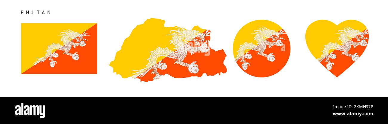 Bhutan flag icon set. Bhutanese pennant in official colors and ...