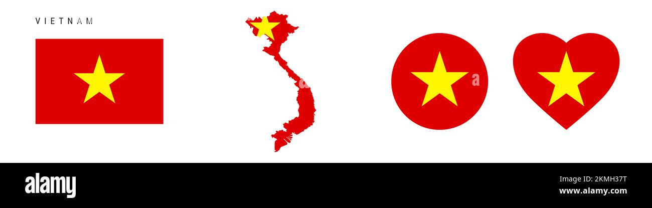 Vietnam flag icon set. Vietnamese pennant in official colors and proportions. Rectangular, map ...