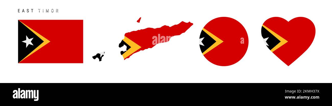 East Timor flag icon set. Timor-Leste pennant in official colors and ...
