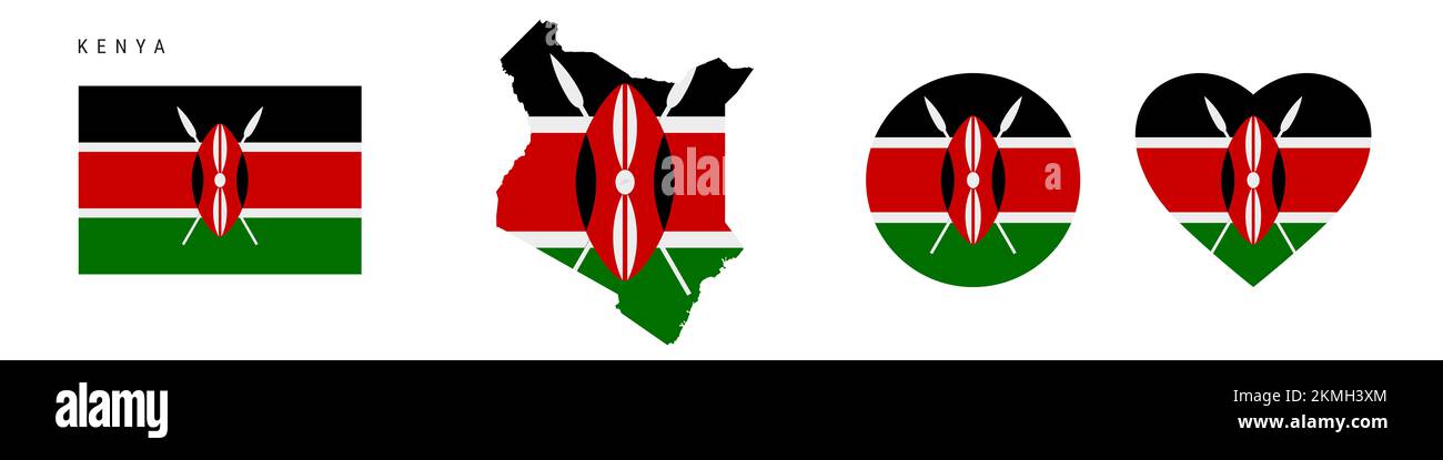 Kenya flag icon set. Kenyan pennant in official colors and proportions ...