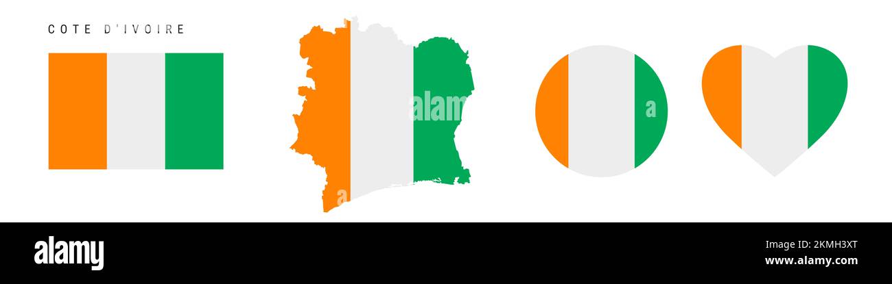 Cote d Ivoire flag icon set. Ivory Coast pennant in official colors and proportions. Rectangular ...