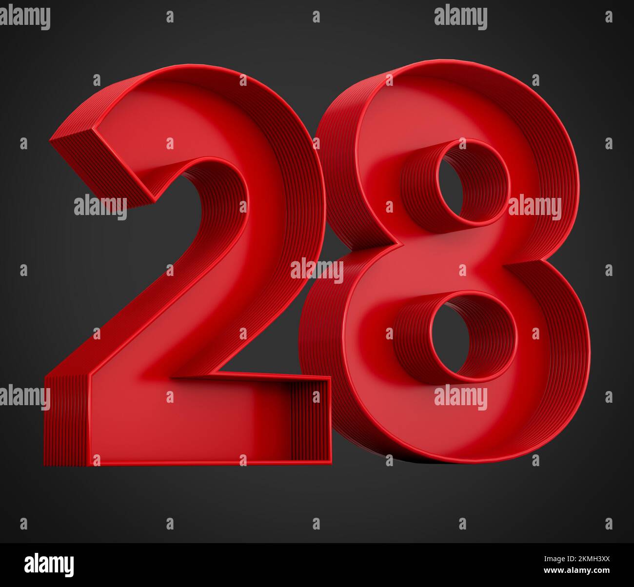 A 3d rendering of the number twenty-eight in red over the black ...
