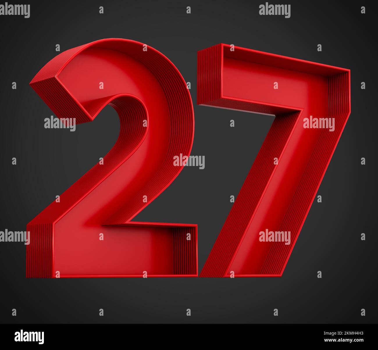 A 3d rendering of the number twenty-seven in red over the black ...