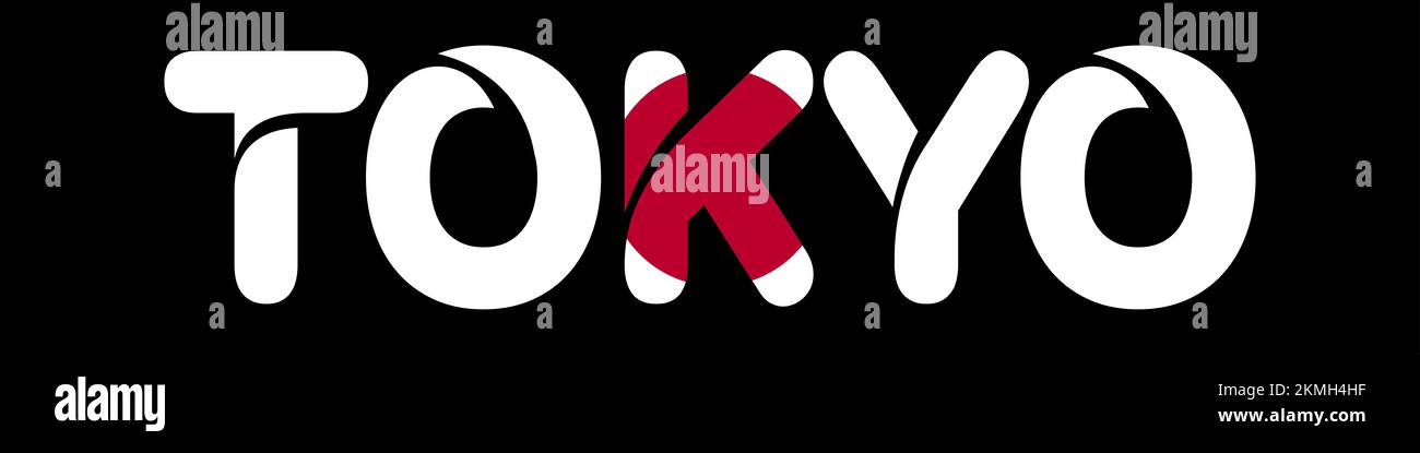 Tokyo and Japanese flag lettering. Flat illustration isolated on ...