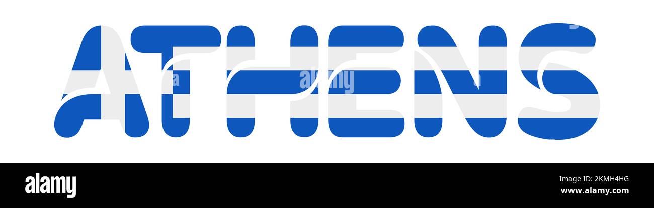 Athens and Greek flag lettering. Flat illustration isolated on ...