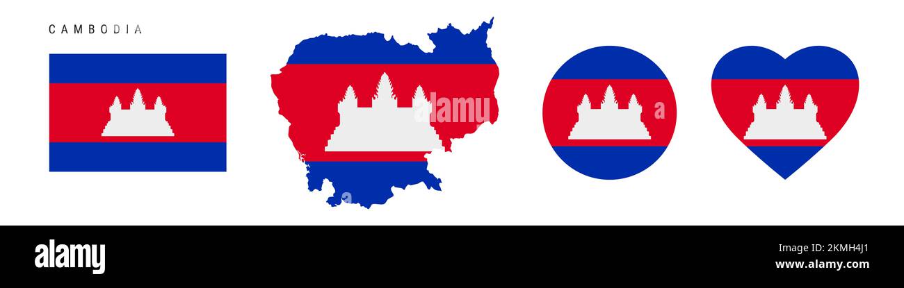 Cambodia flag icon set. Cambodian pennant in official colors and ...
