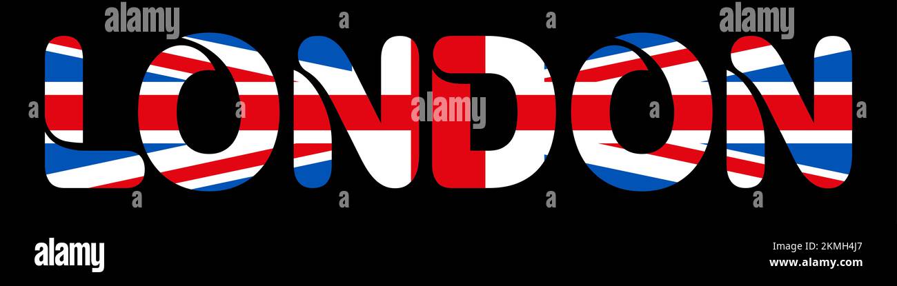 London and British flag lettering. Flat illustration isolated on ...