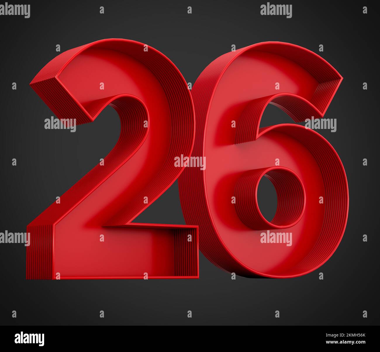 A 3d rendering of the number twenty-six in red over the black ...