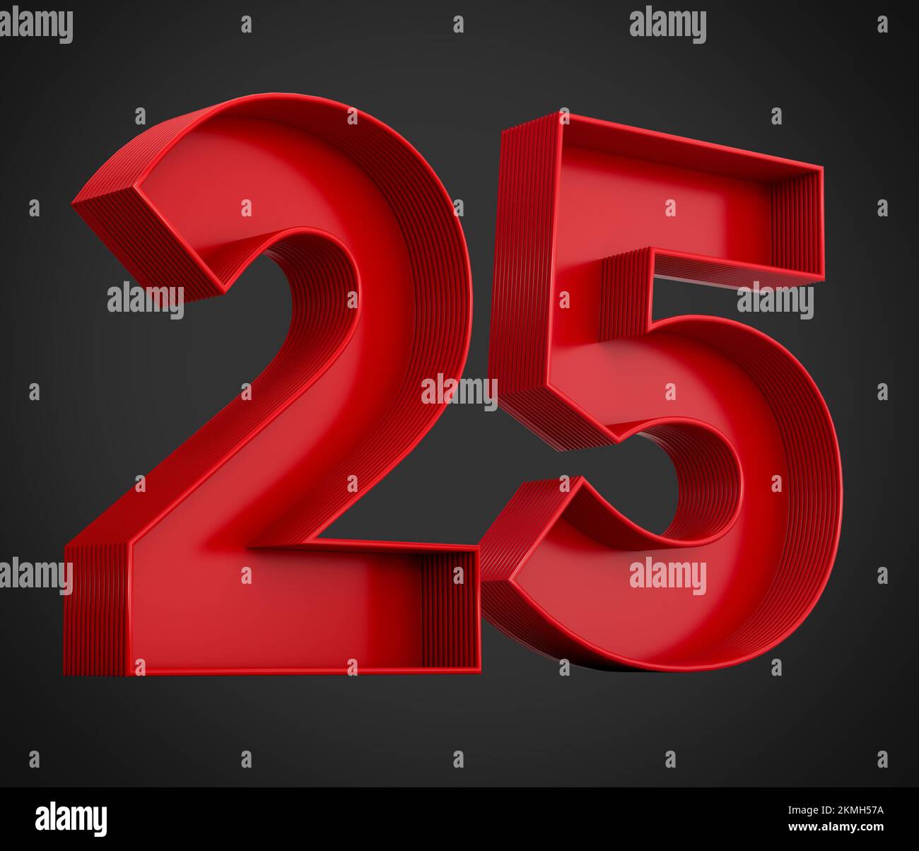 A 3d rendering of the number twenty-five in red over the black ...