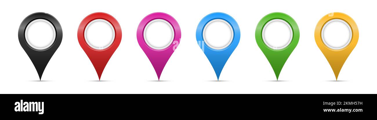 Map pin set. A collection of big multicolored teardrop markers with ...