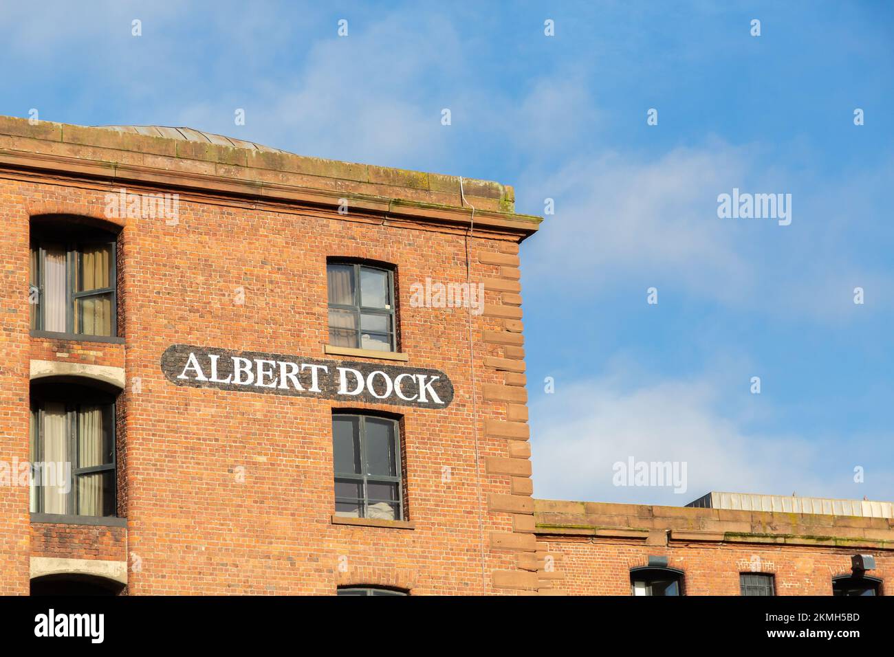 Liverpool, UK: Albert Dock sign on corner of building in Gower Street ...