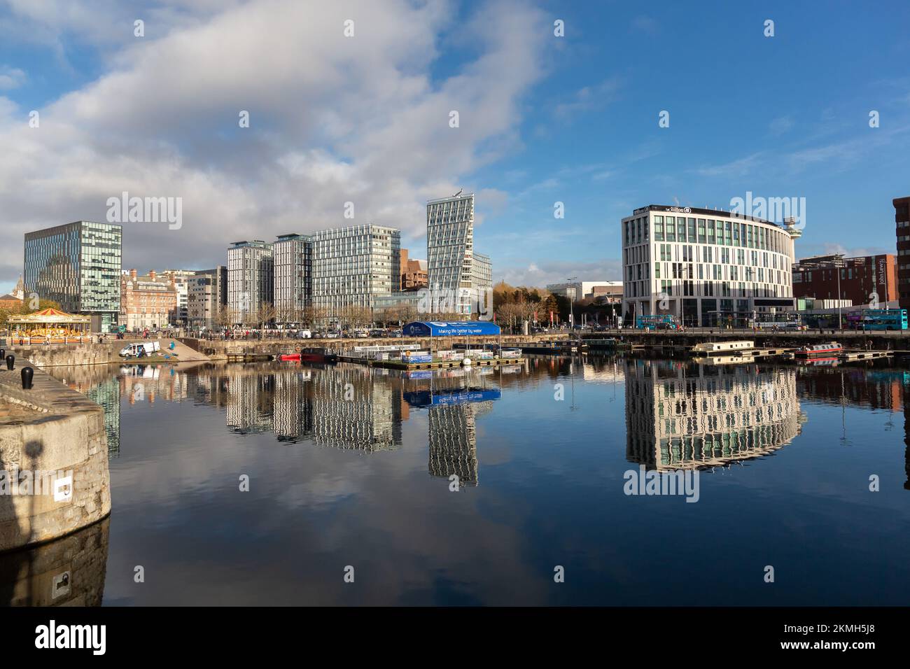 Liverpool, UK: Salthouse Dock with reflections of buildings on Strand ...