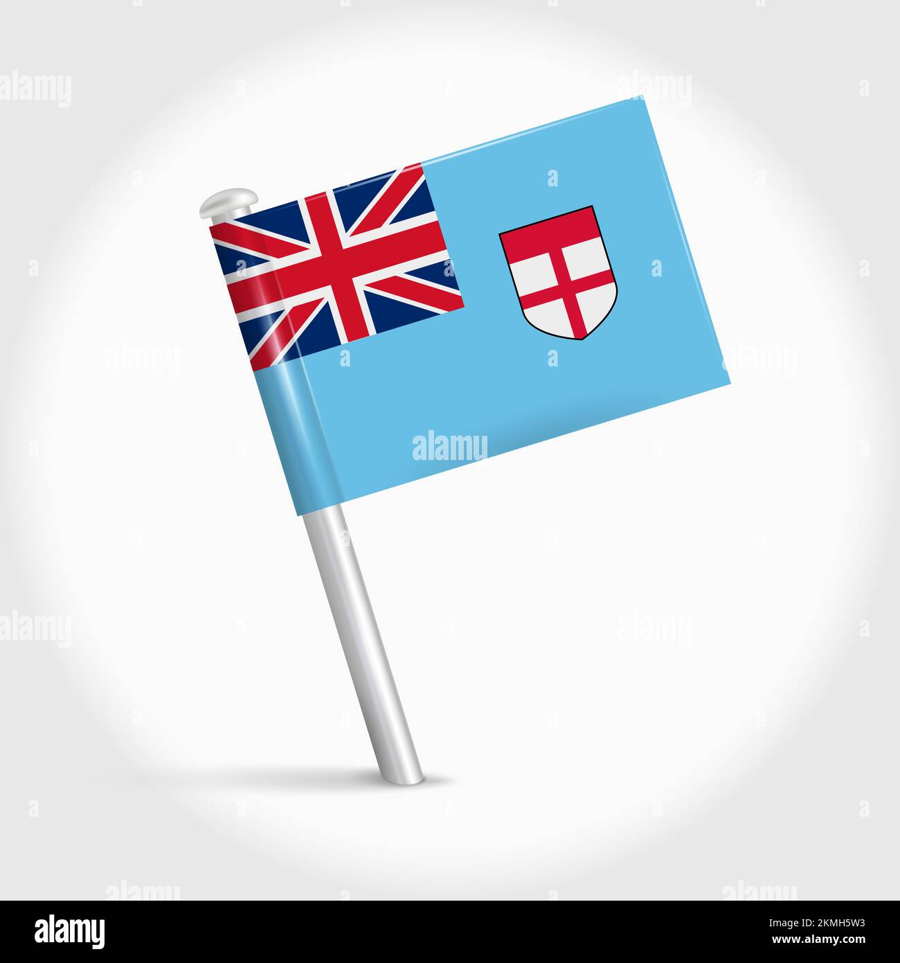 Fiji map pin flag icon. Fijian pennant map marker on a metal needle. 3D ...