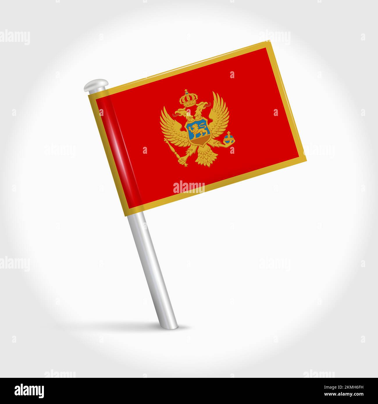 Montenegro map pin flag icon. Montenegrin pennant map marker on a metal ...
