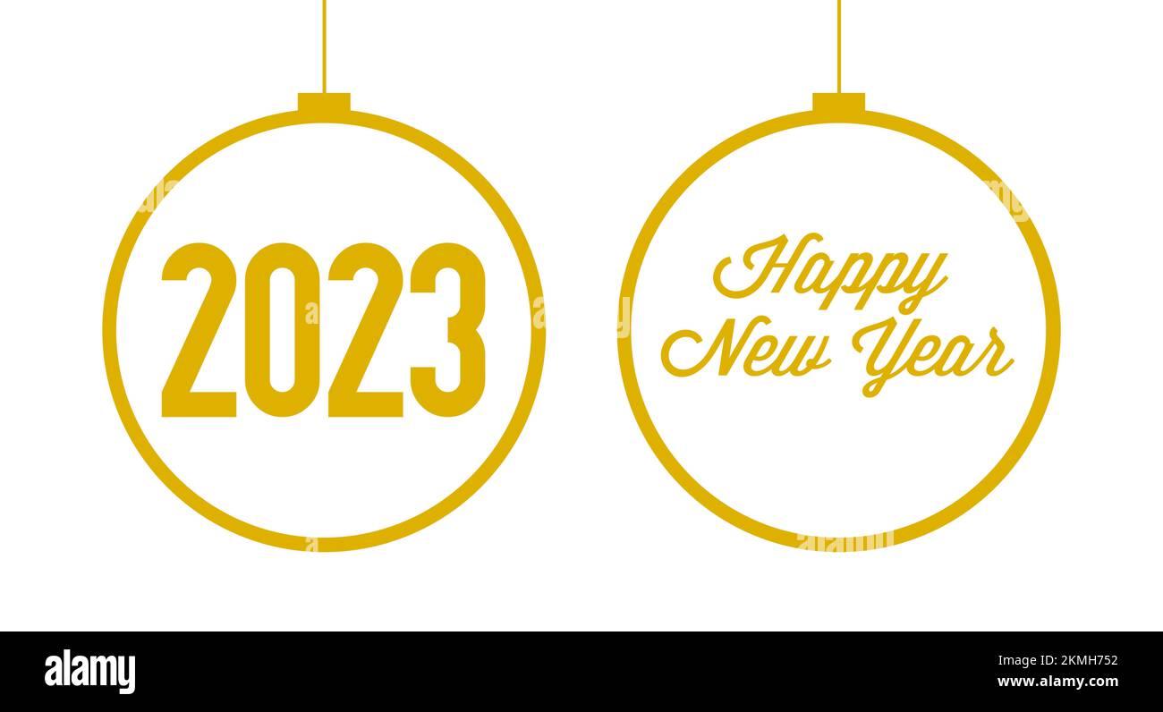Golden Christmas balls contour. Merry Christmas and happy New Year 2023 ...